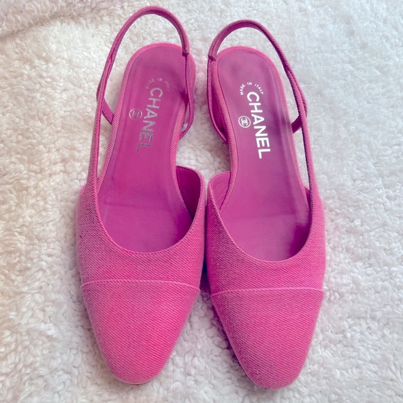 CHANEL | Shoes | Chanel Pink Denim Slingbacks | Poshmark